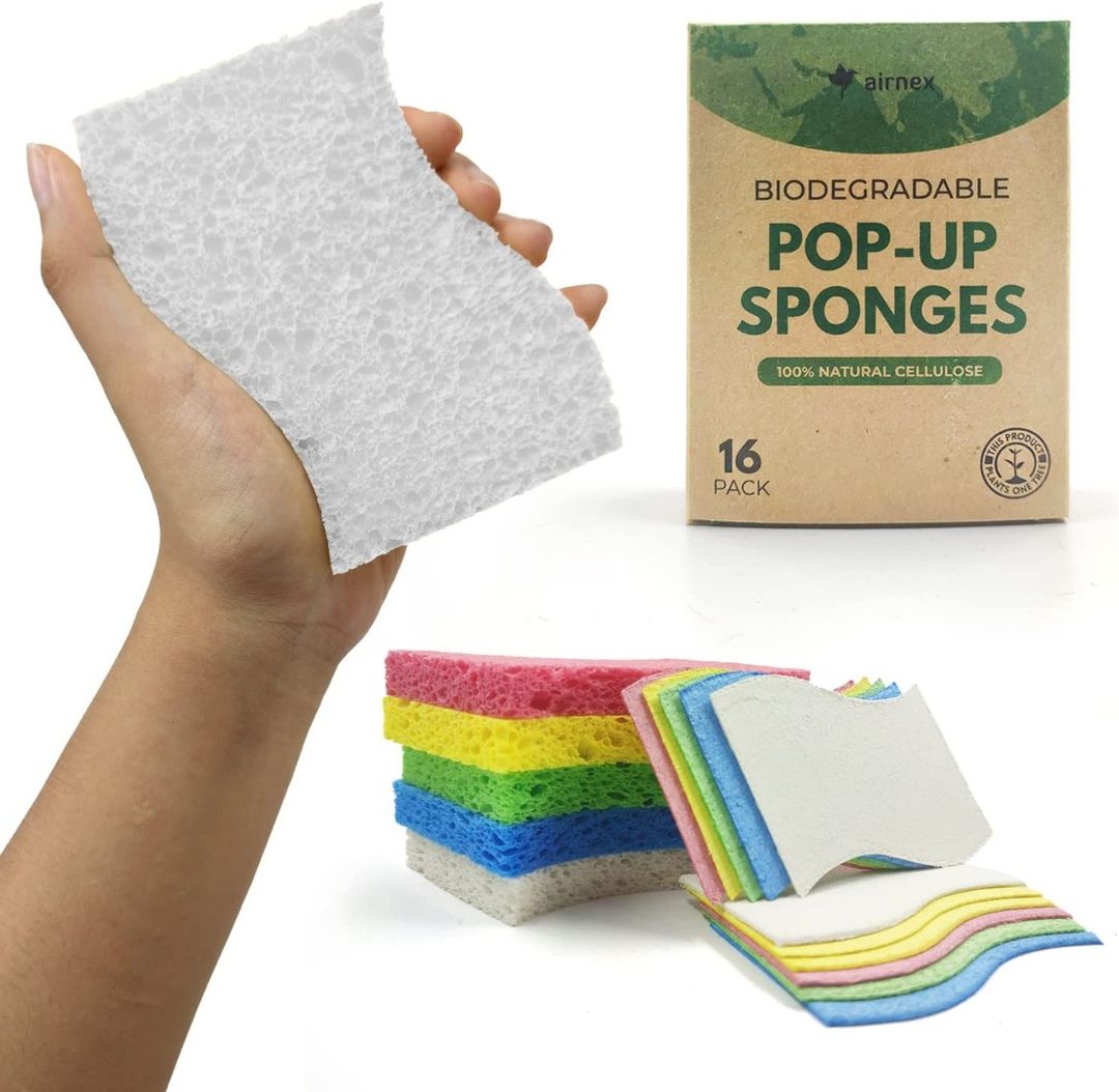 AIRNEX Biodegradable Cellulose Compressed Sponges - Pack of 16 Kitchen ...