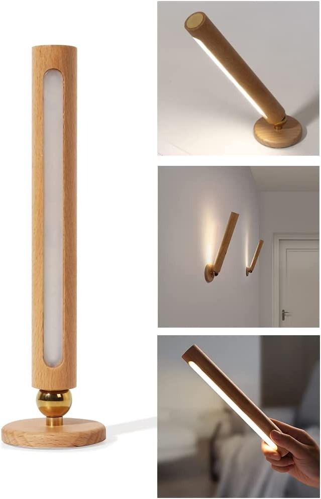 360° Rotatable Wooden Led Wall Light - Magnetic Detachable Stepless ...