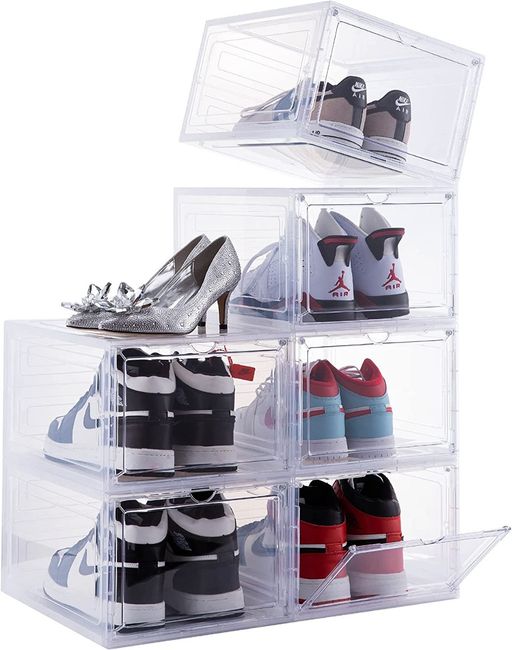 Attelite Drop Front Shoe Box,Set of 6,Stackable Plastic Shoe Box with ...